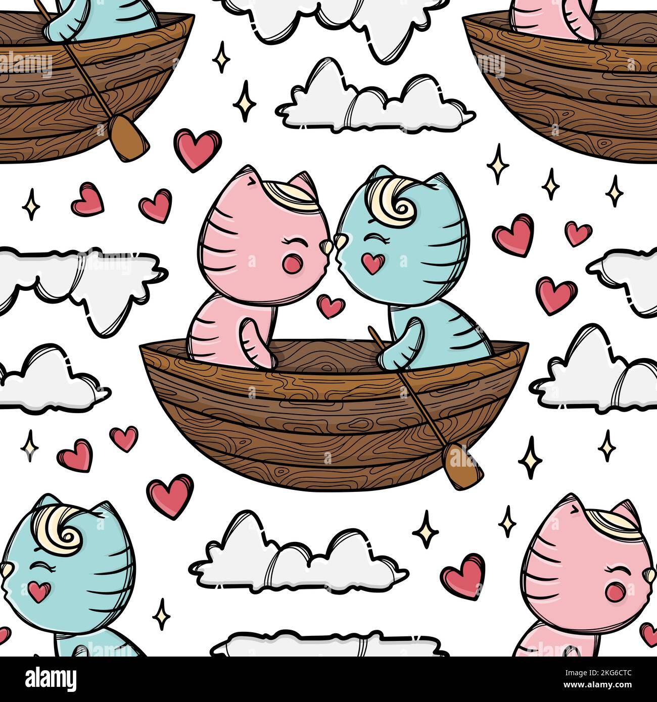 CAT KISS IN BOAT And Floating With His Sweetheart Among The Clouds ...