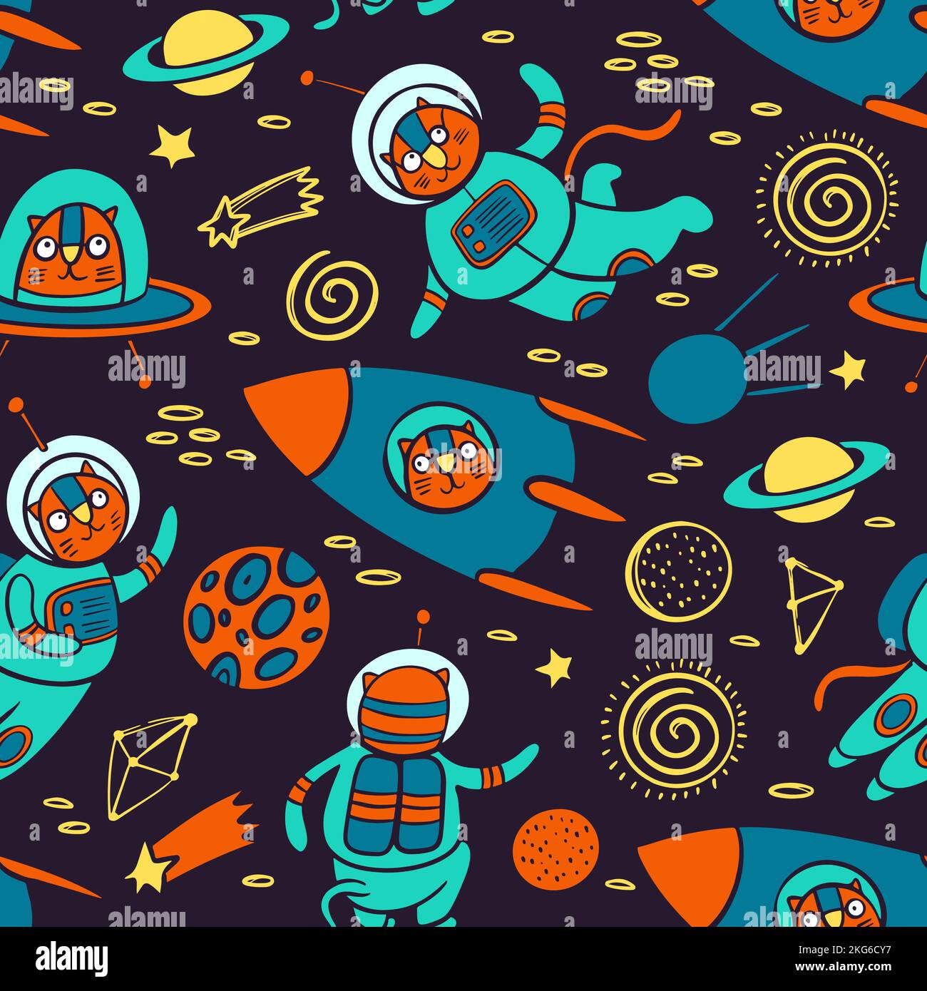 CAT SPACE PATTERN Cute Cosmic Animal Traveling In Spacesuit And In ...