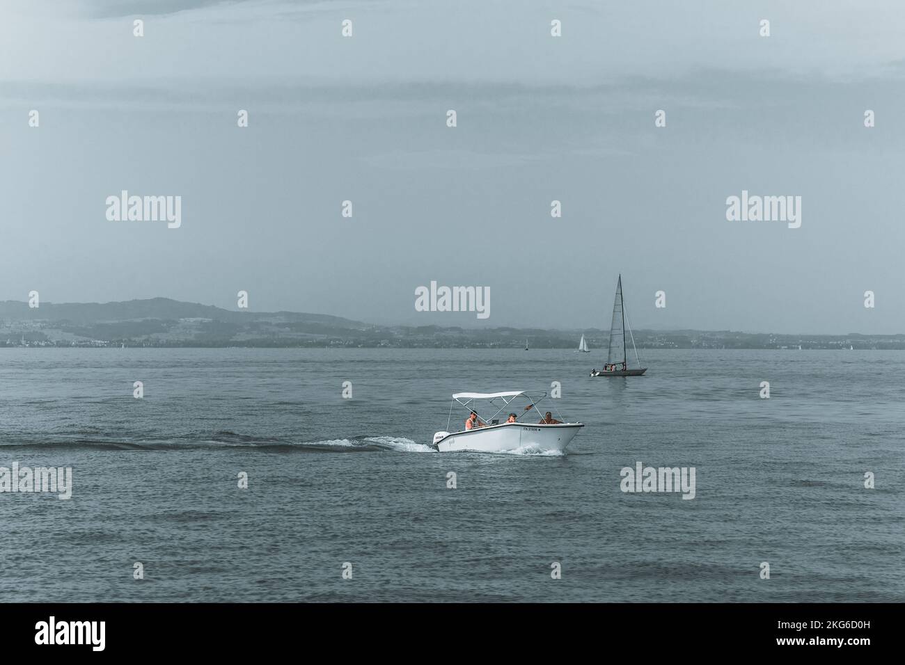 An aerial view of boats floating in sea Stock Photo - Alamy