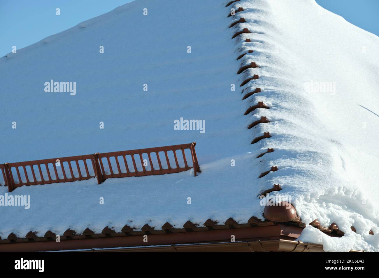 Snow guard for safety in winter on house roof top covered with steel ...