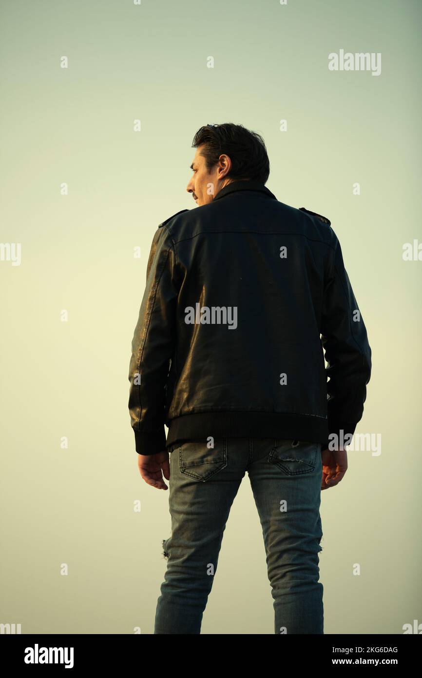 Leather jacket back view man hi-res stock photography and images - Alamy