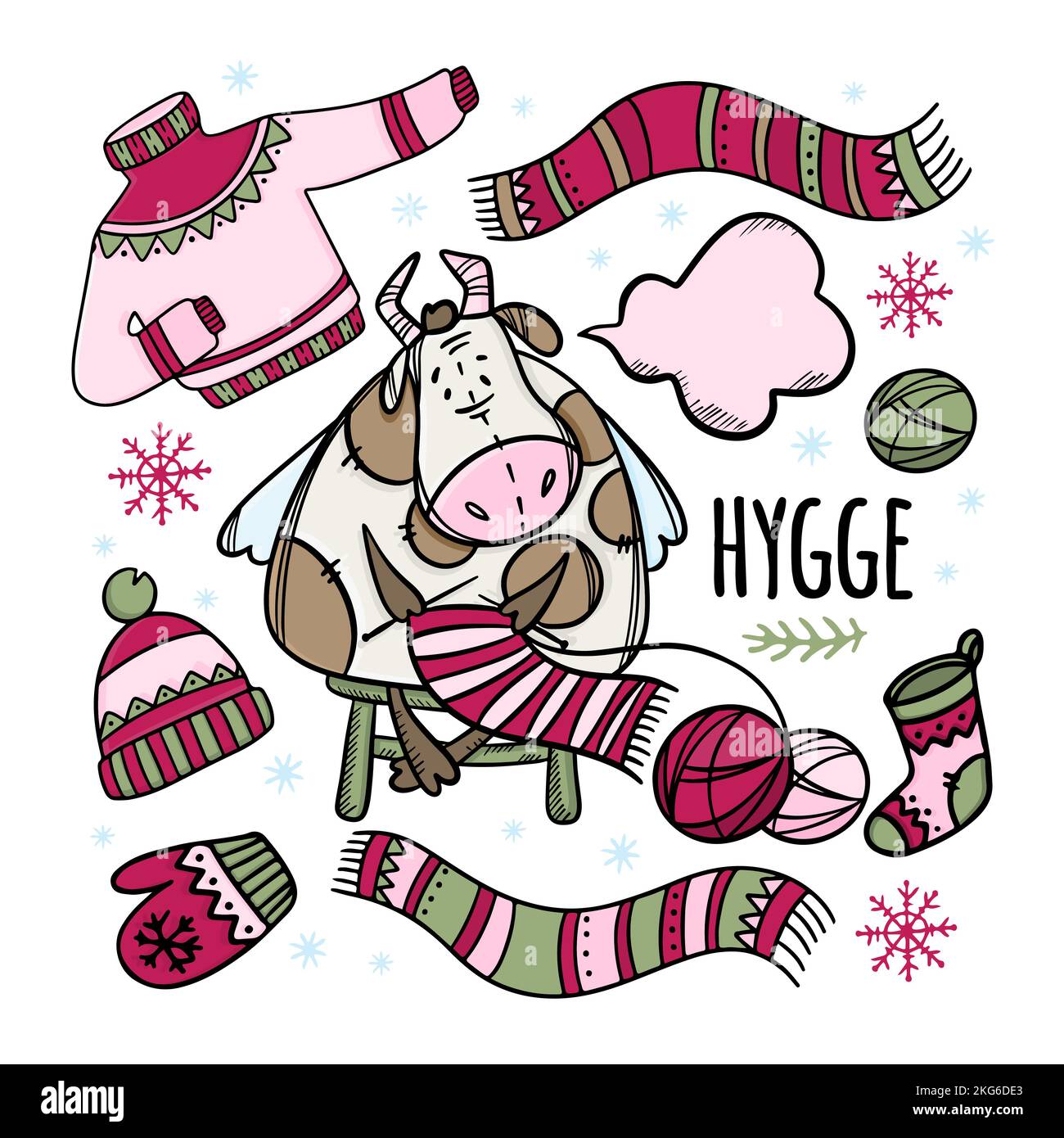 CHRISTMAS COW KNITS WINTER CLOTHES Warm New Year Sweater Scarf Hat And ...