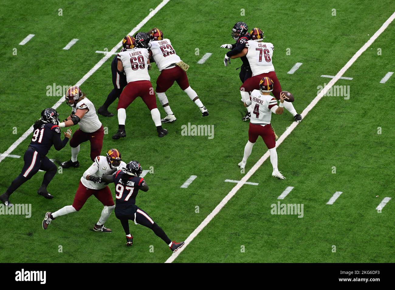 Washington Commanders quarterback Taylor Heinicke (4) throws from a ...