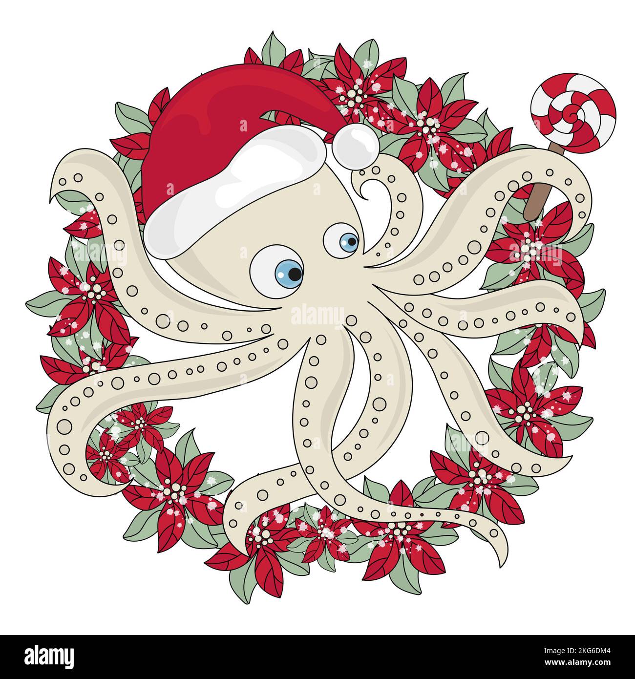 CHRISTMAS OCTOPUS ICON Merry Christmas New Year Sea Ocean Holiday ...