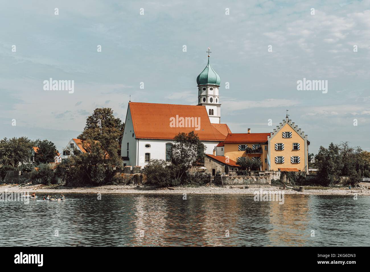 An aerial view of church surrounded by buildings in Lindau Stock Photo ...