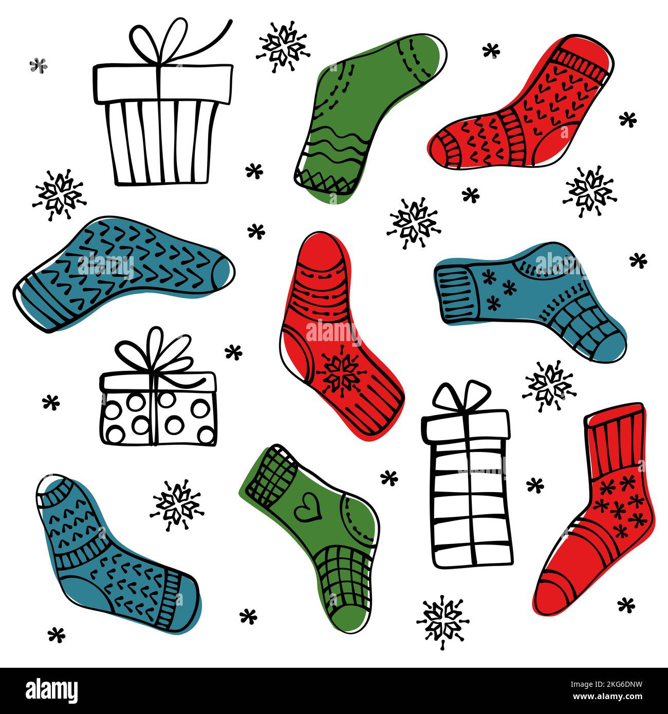 CHRISTMAS SOCK SET Merry Christmas New Year Cartoon Vector Illustration ...