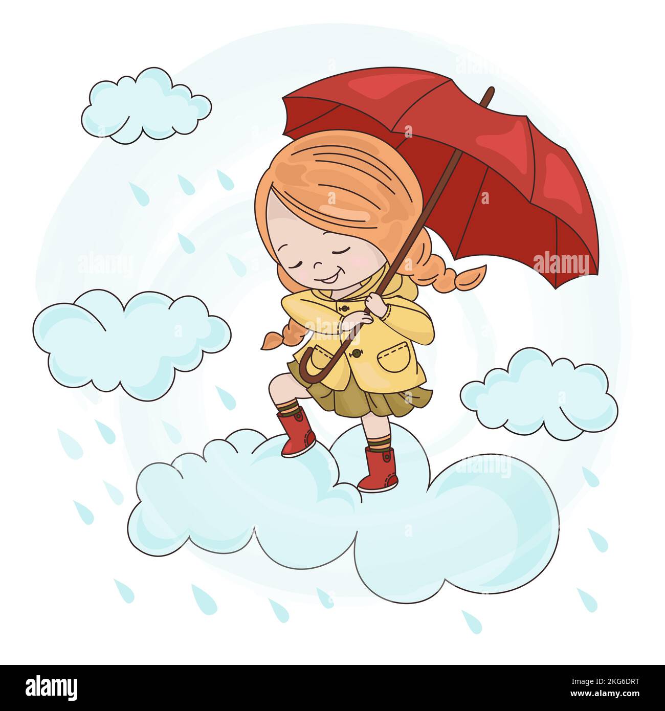 CLOUD GIRL Season Autumn Fall Umbrella Cartoon Vector Illustration Set ...