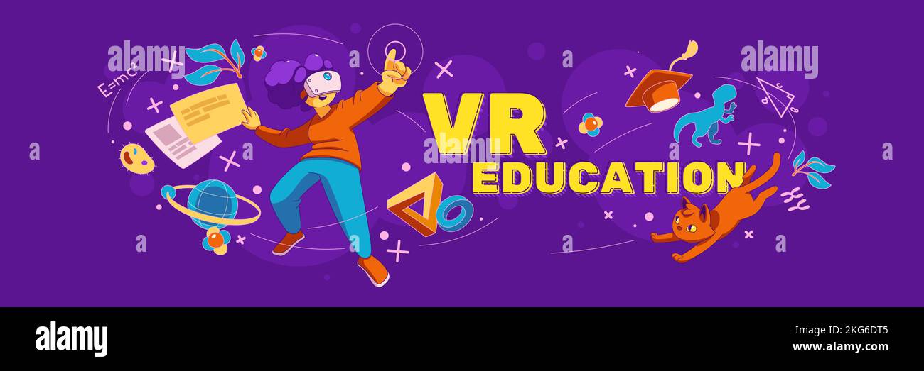VR education poster. Concept of virtual reality technologies, metaverse ...