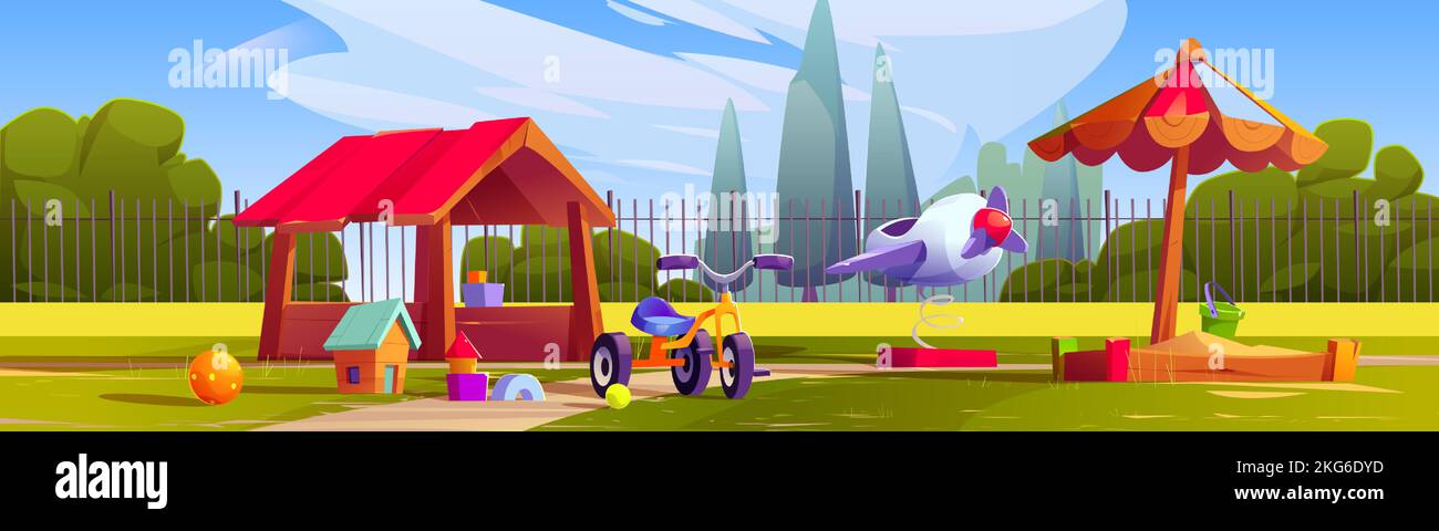 Kids playground in house or school backyard. Summer park or ...