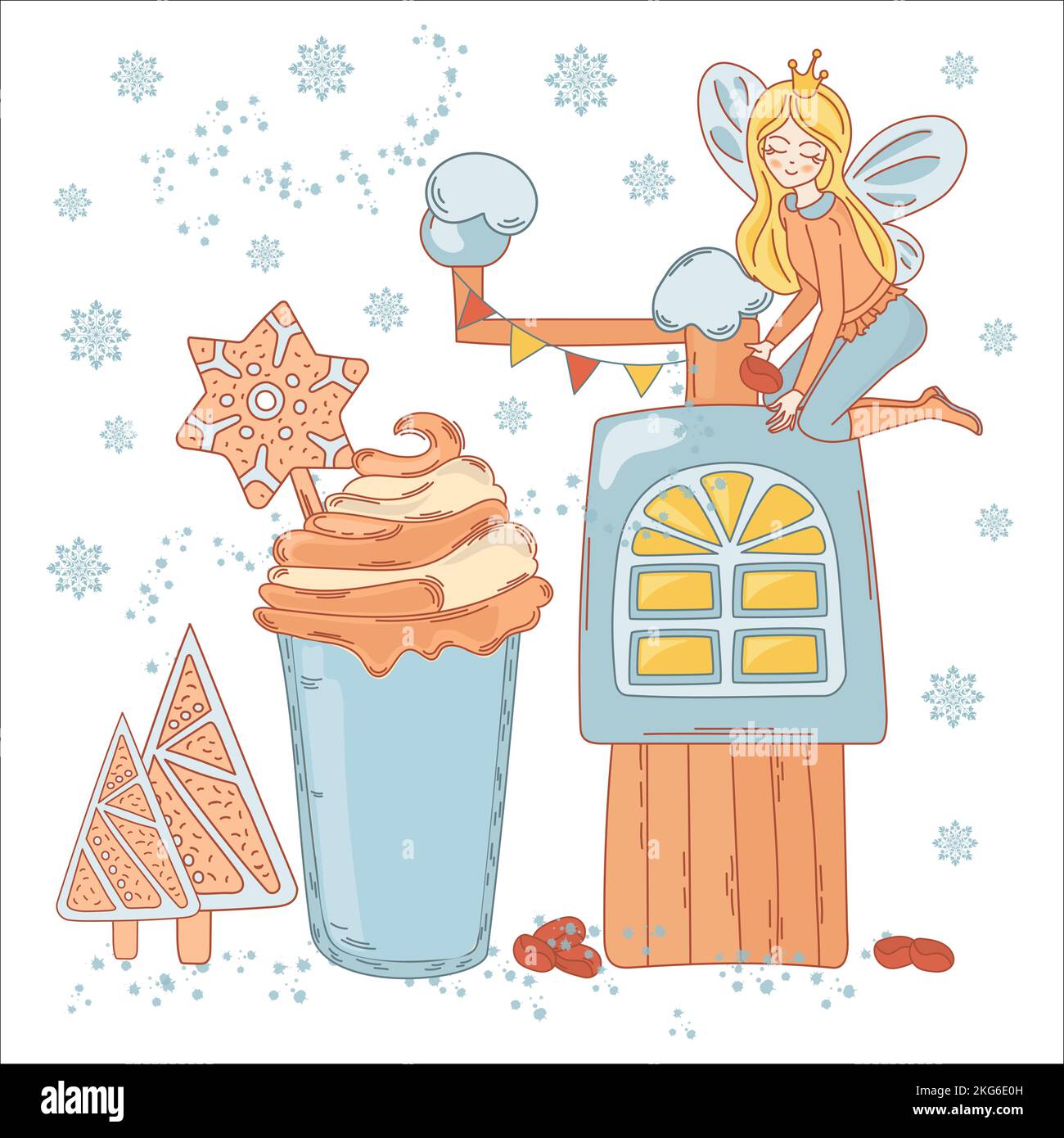 COFFEE MOOD FAIRY Cartoon Dessert Princess Vector Illustration Set For ...