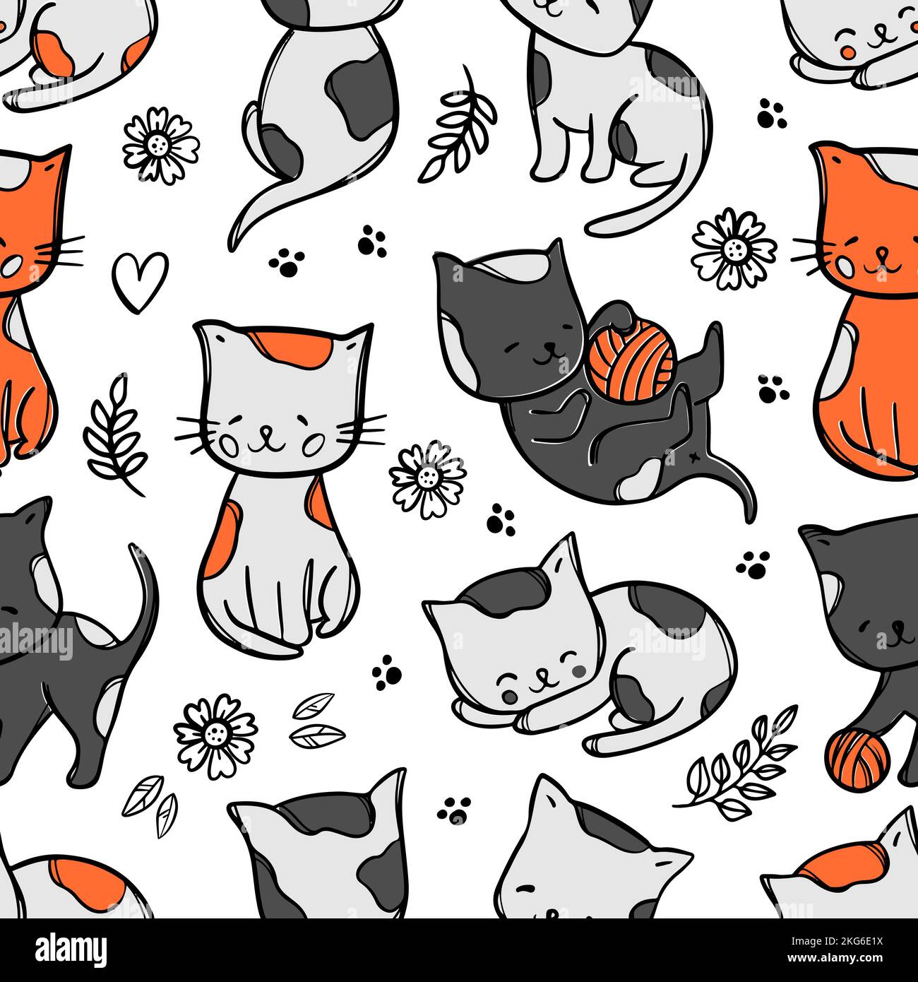 COLOR KITTY PATTERN Cute Cats Babies Dream And Play Among Flowers And ...