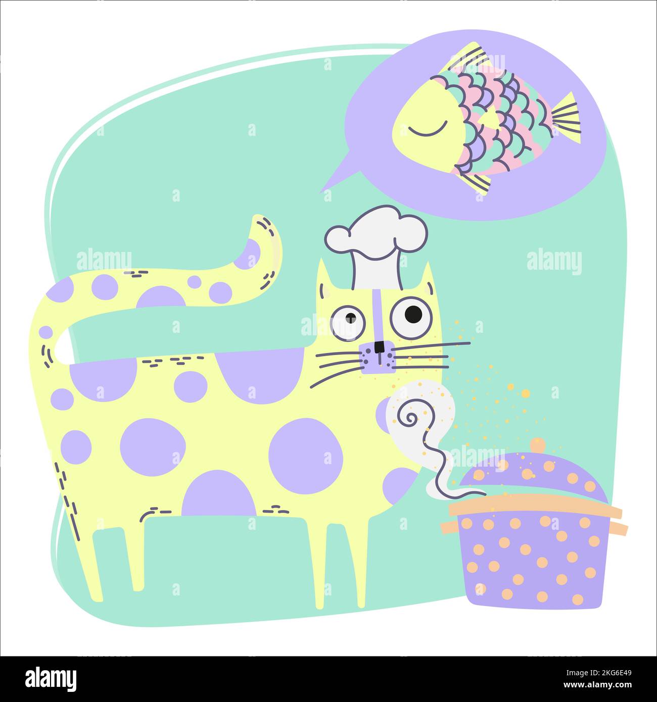 COOKING CAT Hand Drawn Comic Animal Cartoon Vector Illustration Set For ...