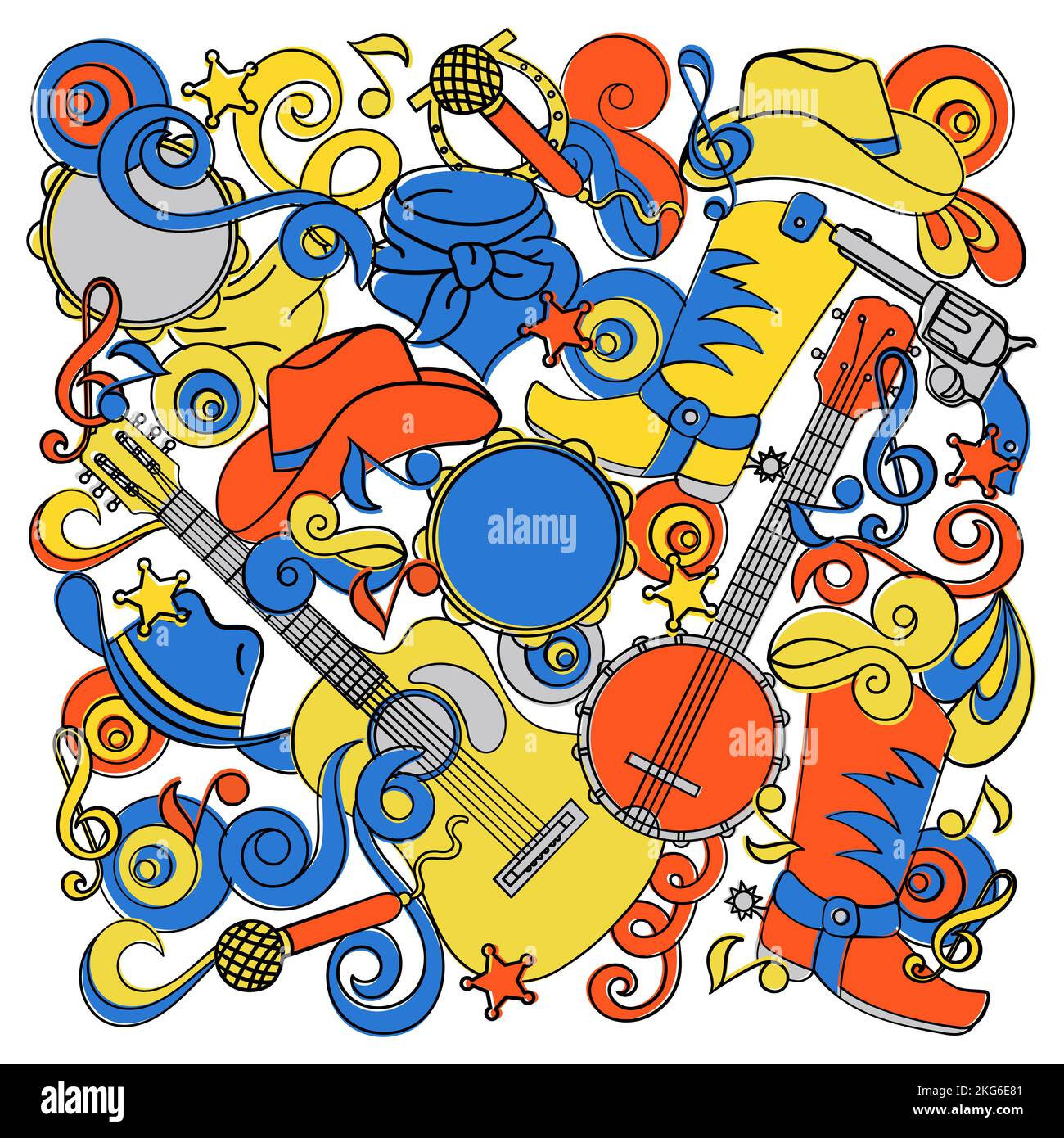 COUNTRY DOODLES American Cowboy Western Music Festival Doodle Vector ...