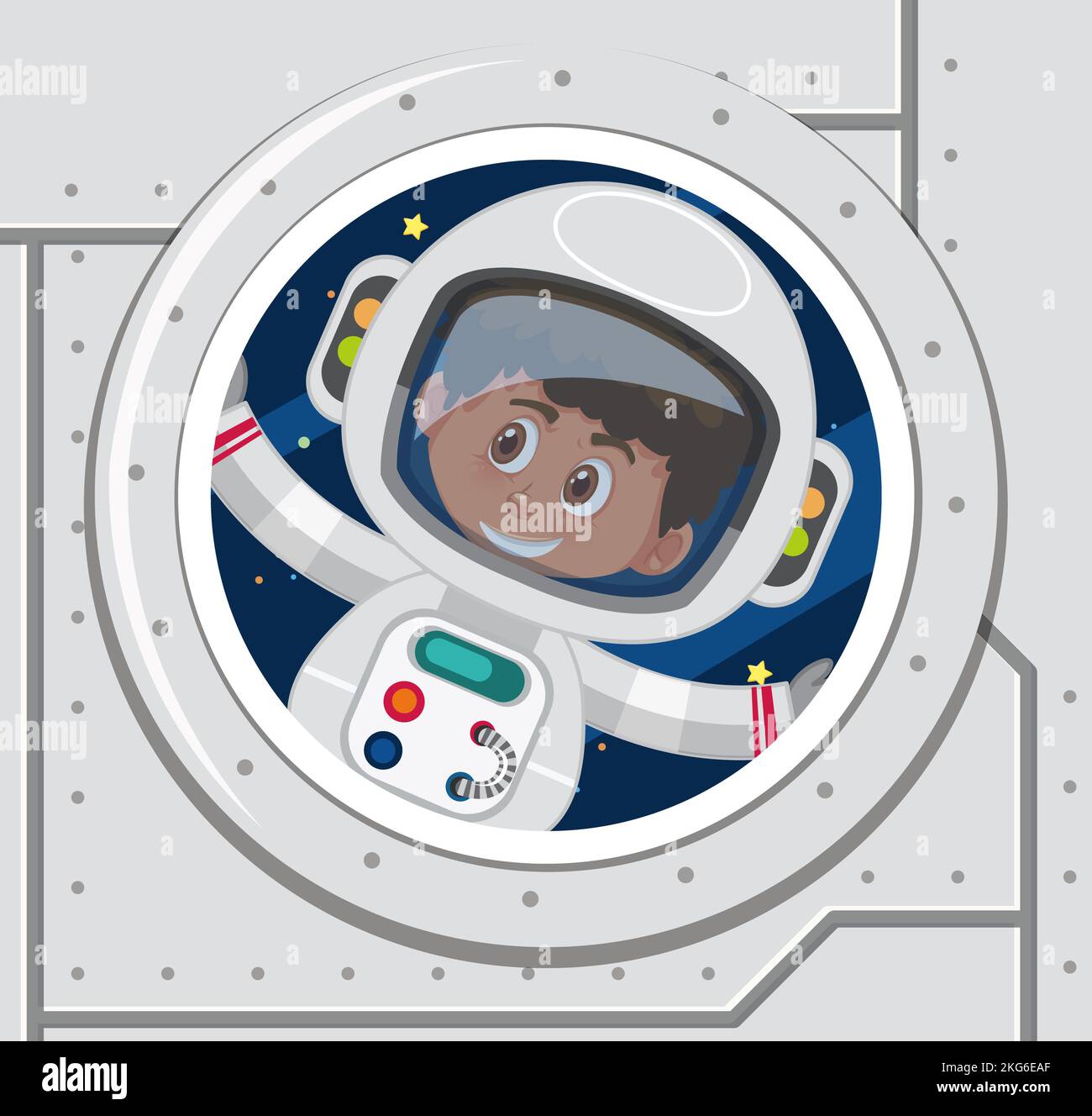 Spaceship window with astronaut illustration Stock Photo - Alamy