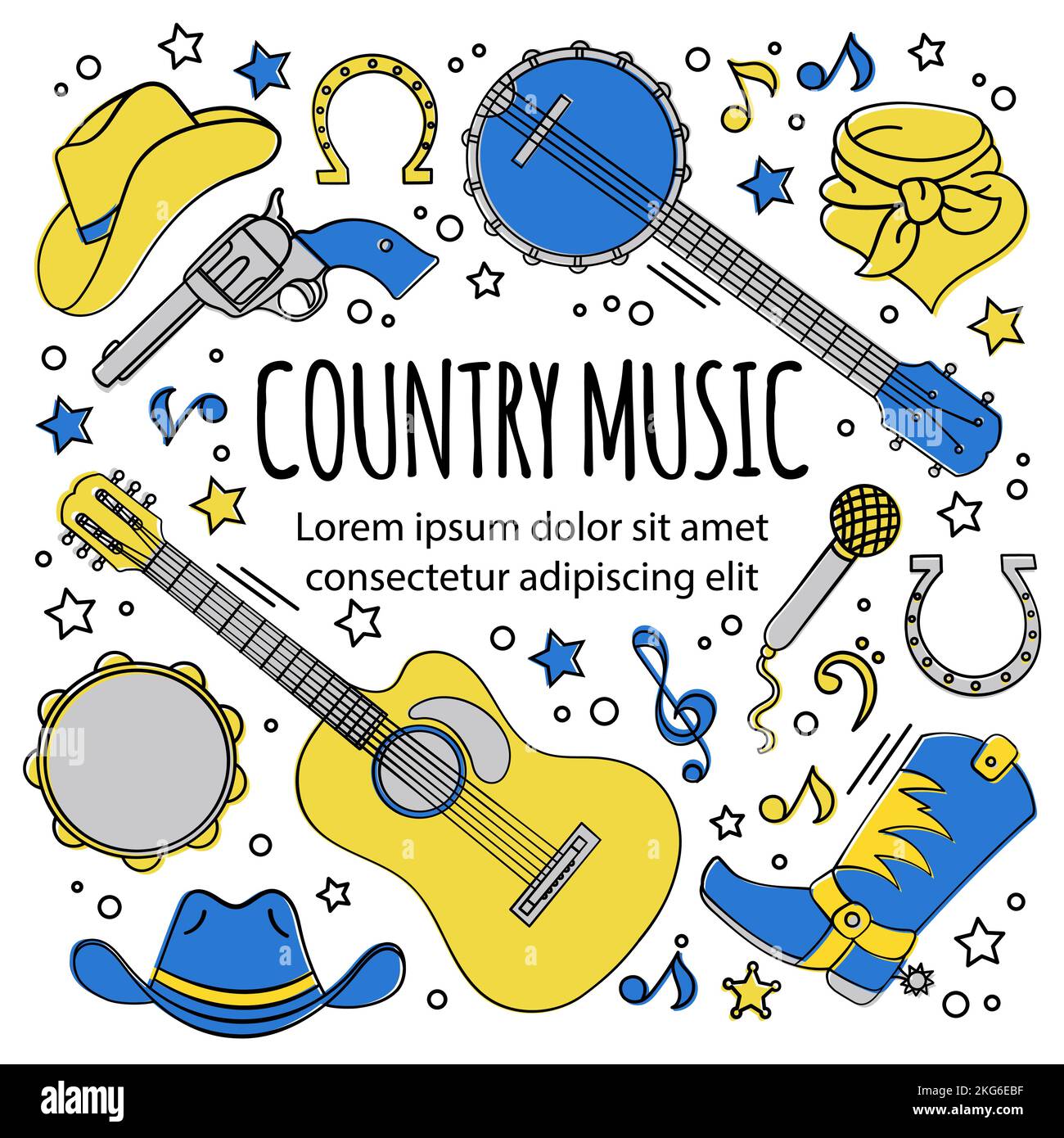 COUNTRY MUSIC FESTIVAL American Cowboy Western Holiday Vector ...