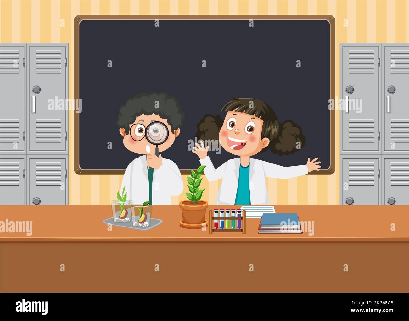 Scientist kids in the classroom illustration Stock Photo - Alamy