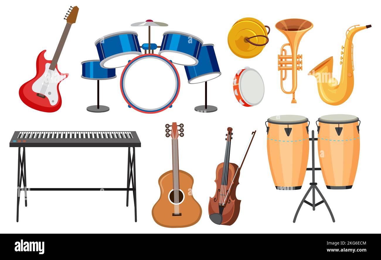 Set of musical instruments illustration Stock Photo - Alamy