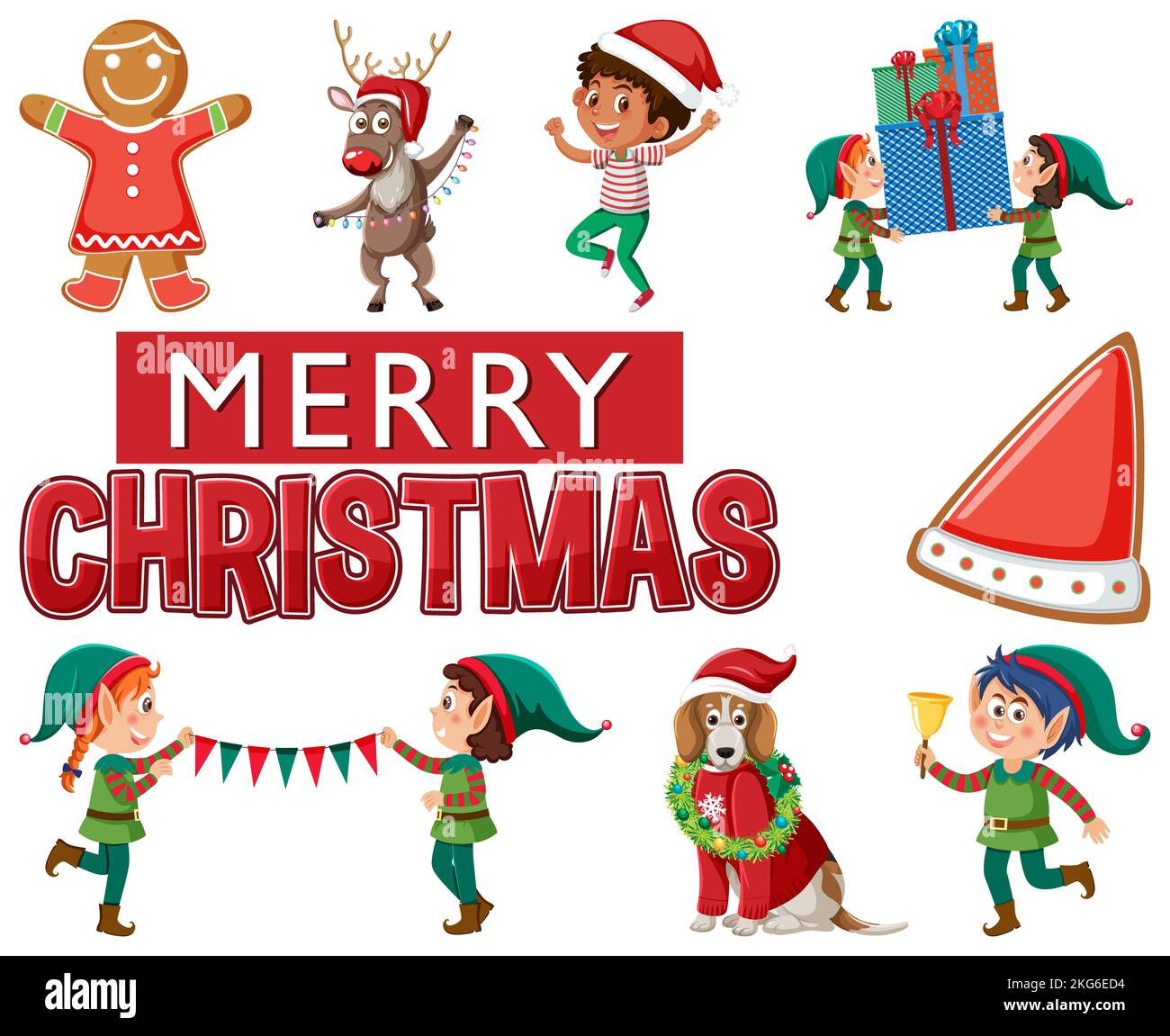 Christmas characters and elements set illustration Stock Photo - Alamy