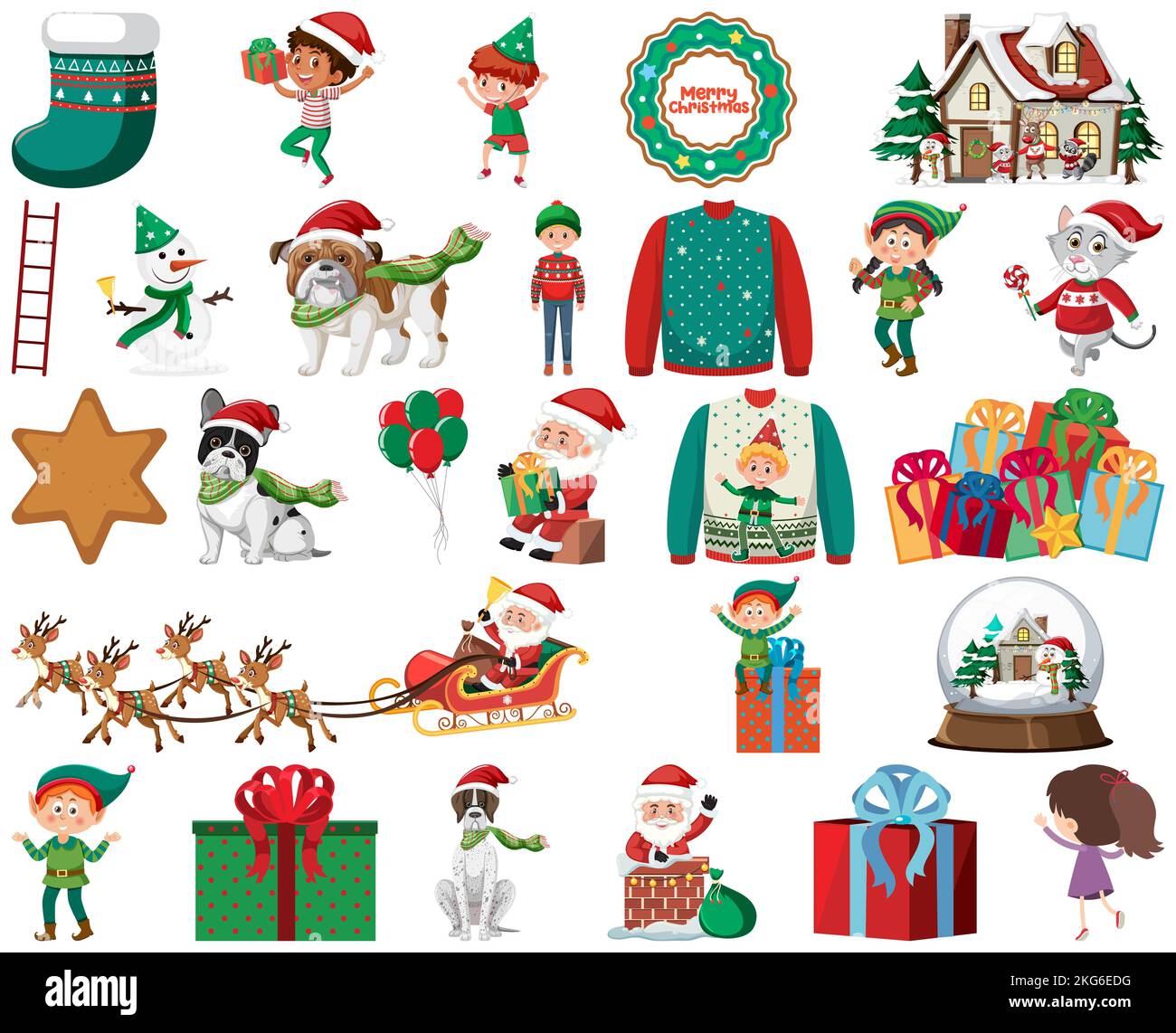 Christmas characters and elements set illustration Stock Photo - Alamy
