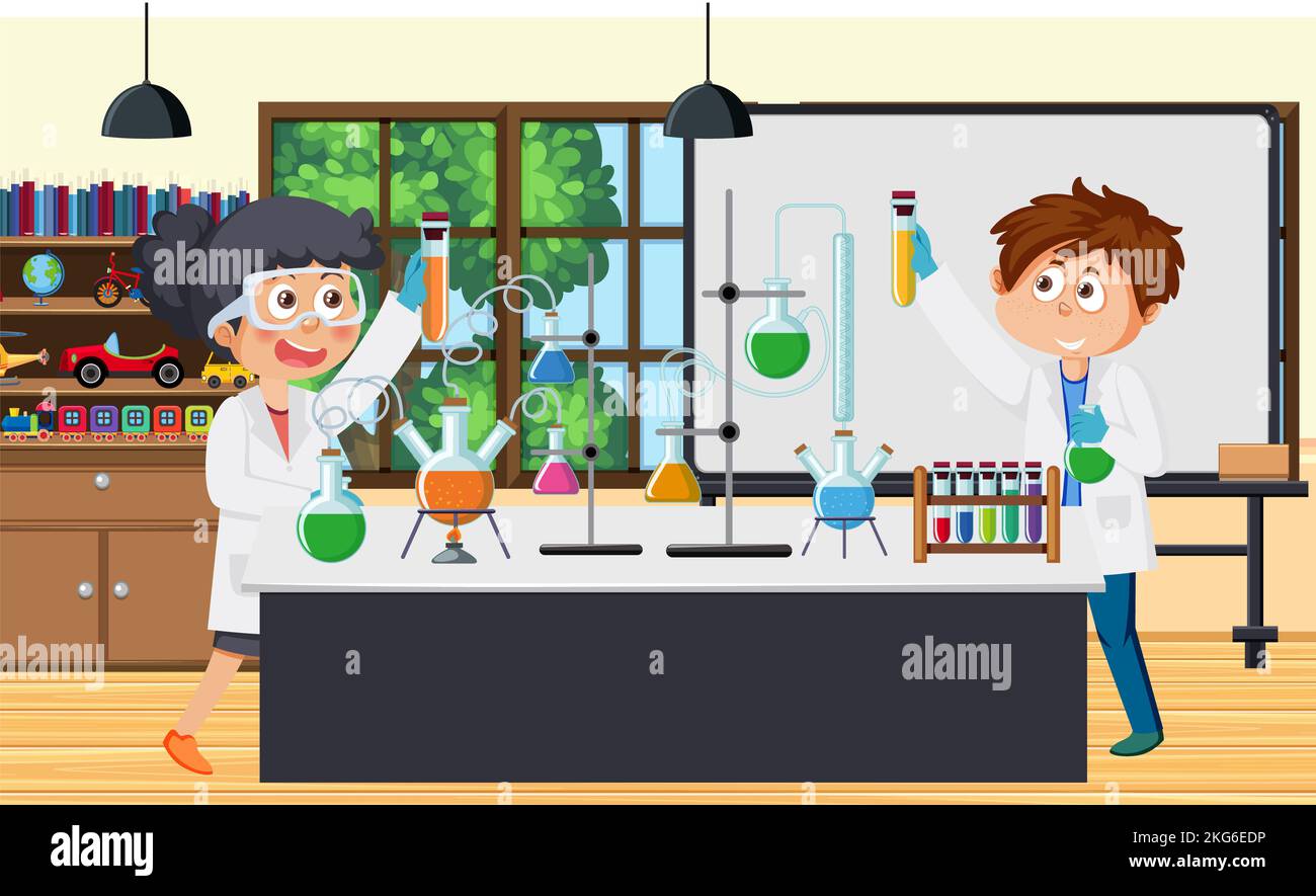 Student doing science experiment in laboratory illustration Stock Photo ...