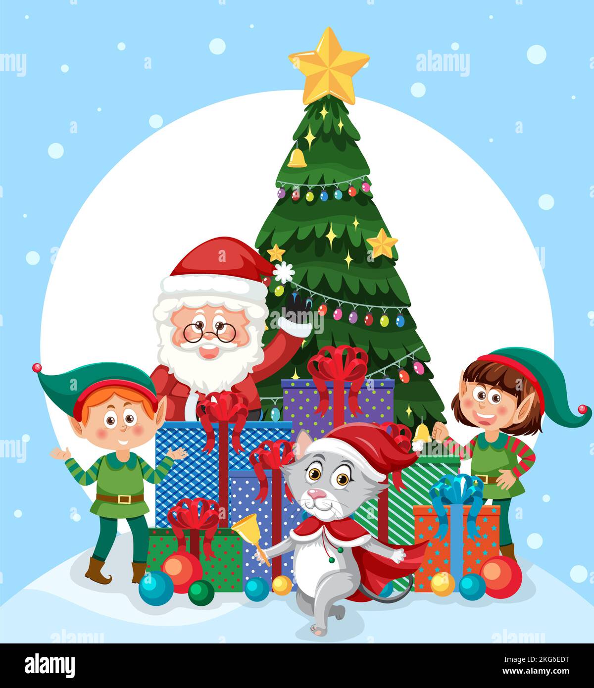 Christmas tree with elves cartoon character illustration Stock Photo ...
