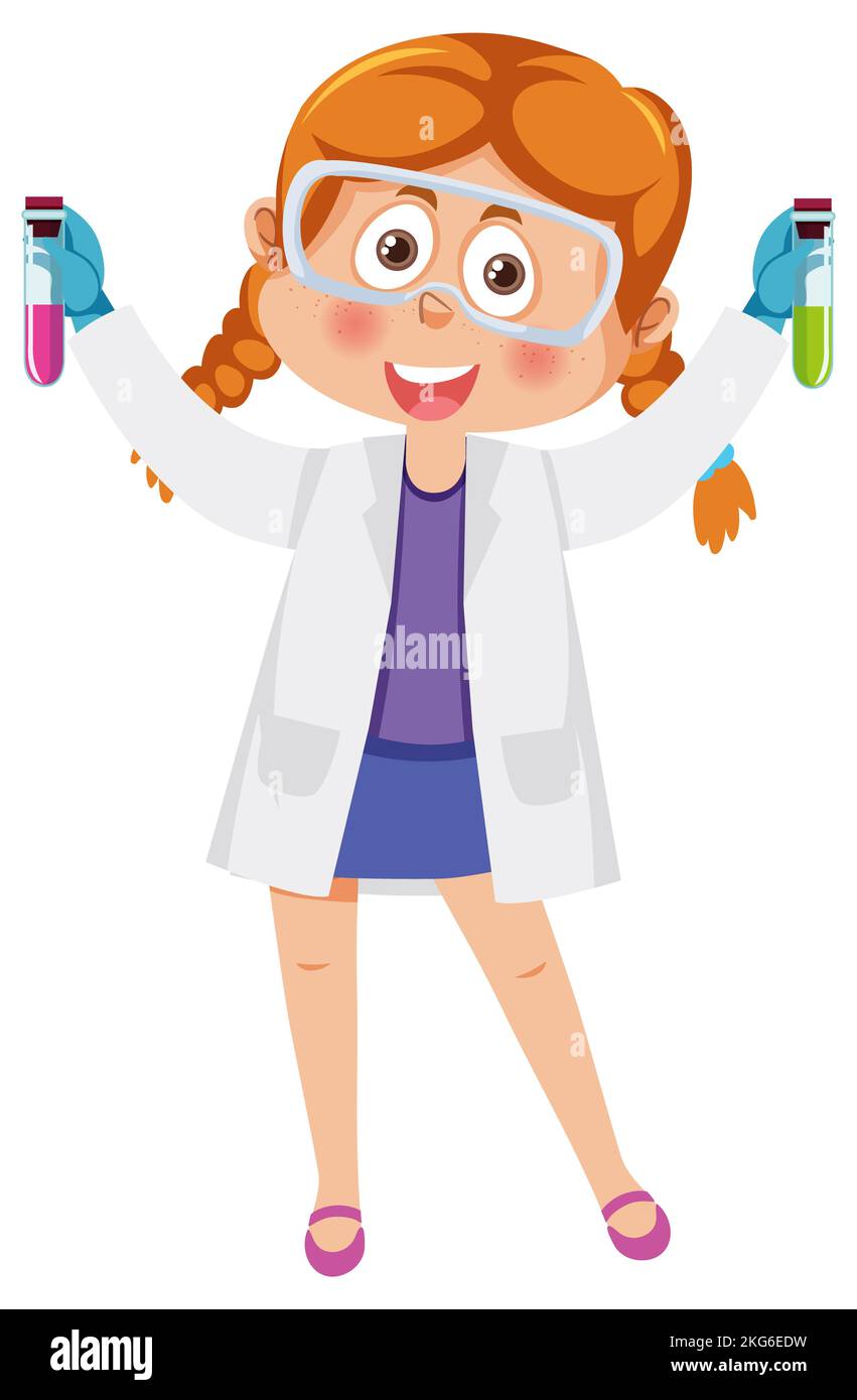 Scientist girl wearing lab coat illustration Stock Photo - Alamy