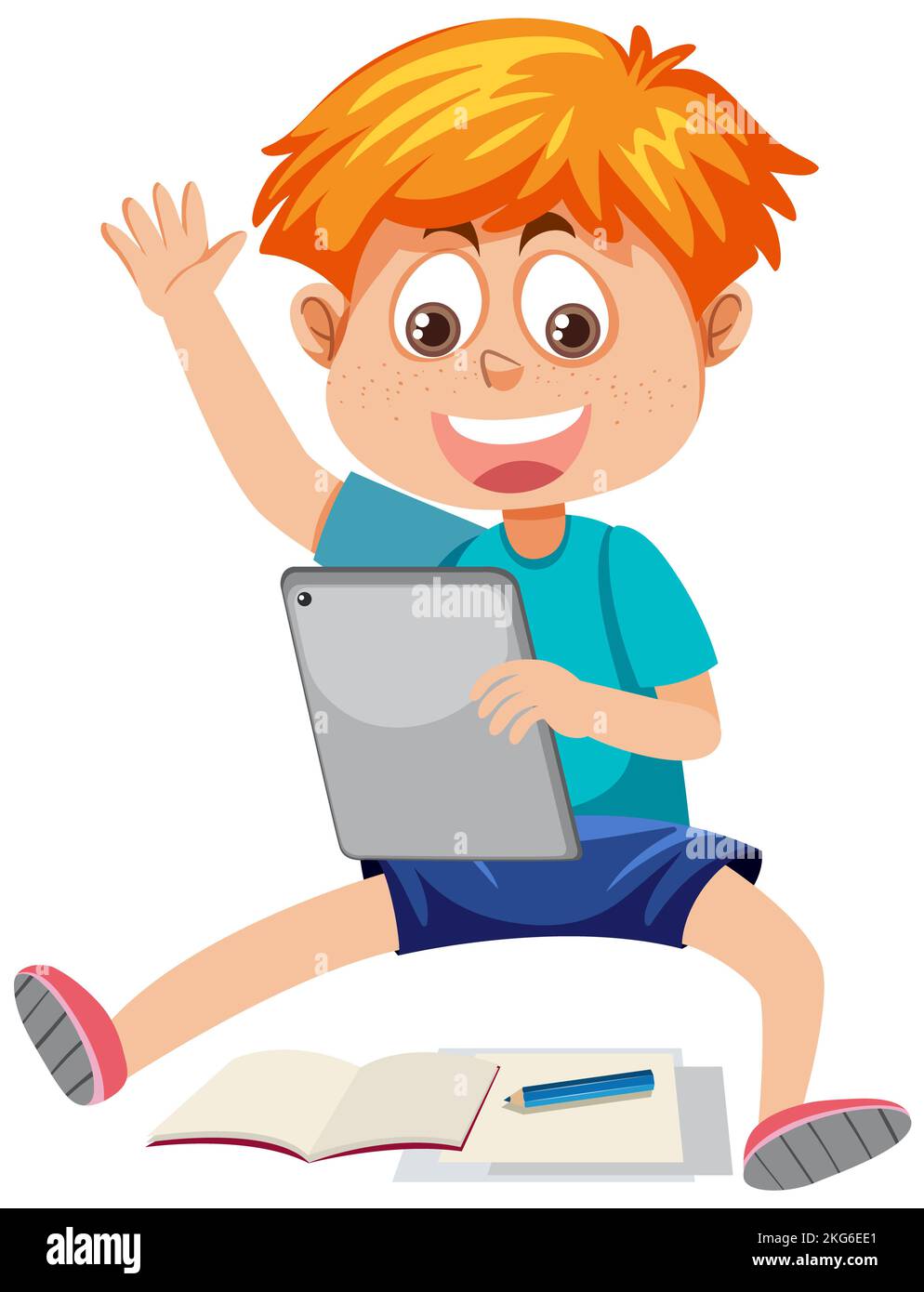 Happy boy using tablet illustration Stock Photo - Alamy