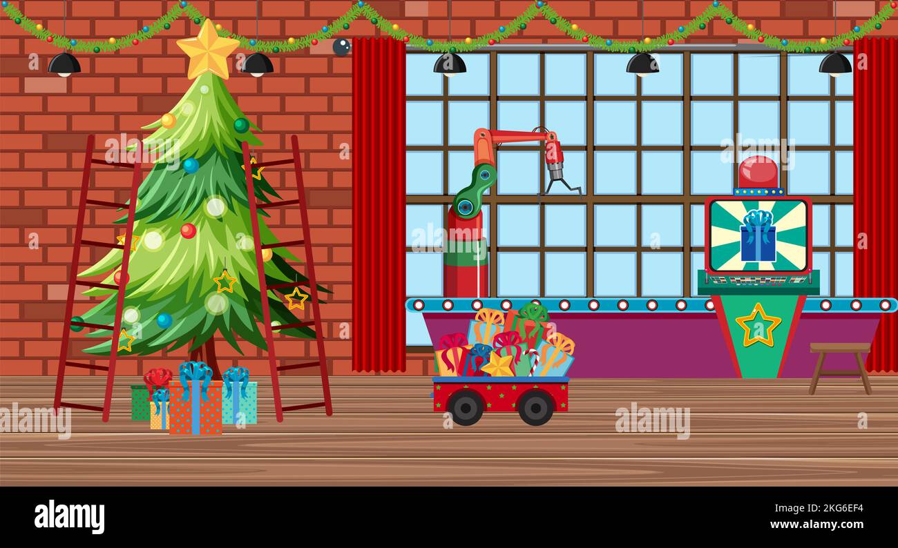 A factory scene indoor Christmas theme illustration Stock Photo - Alamy