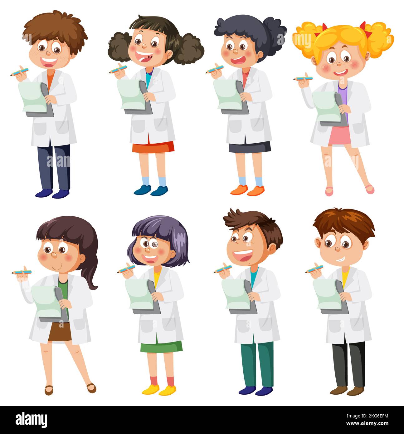 Set of different kids in scientist outfits illustration Stock Photo - Alamy
