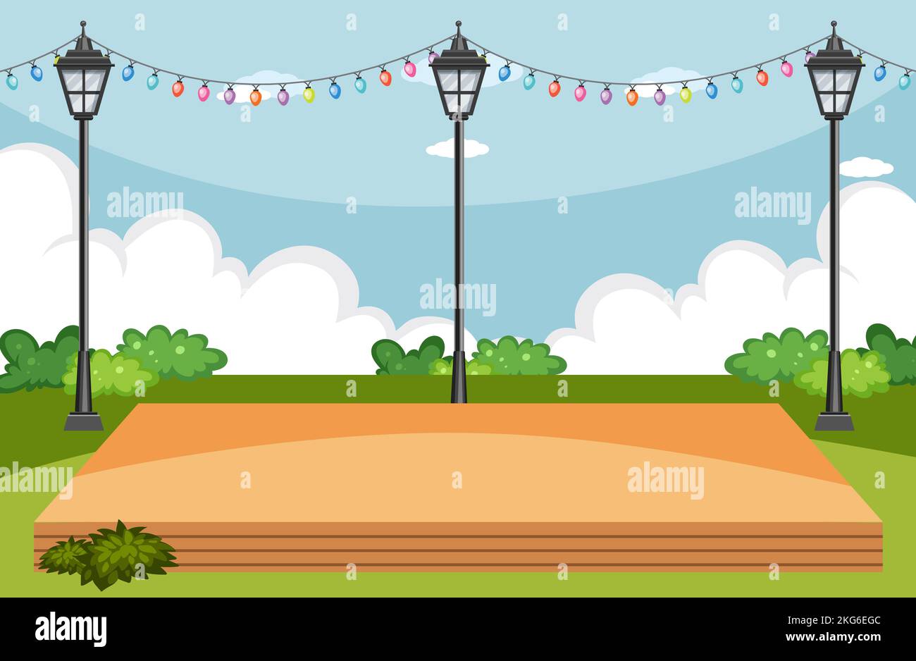 Outdoor park scene with lamp posts illustration Stock Photo - Alamy