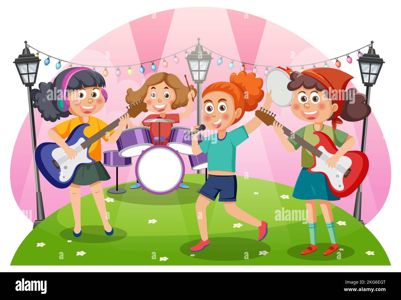 Children playing musical instrument illustration Stock Photo - Alamy