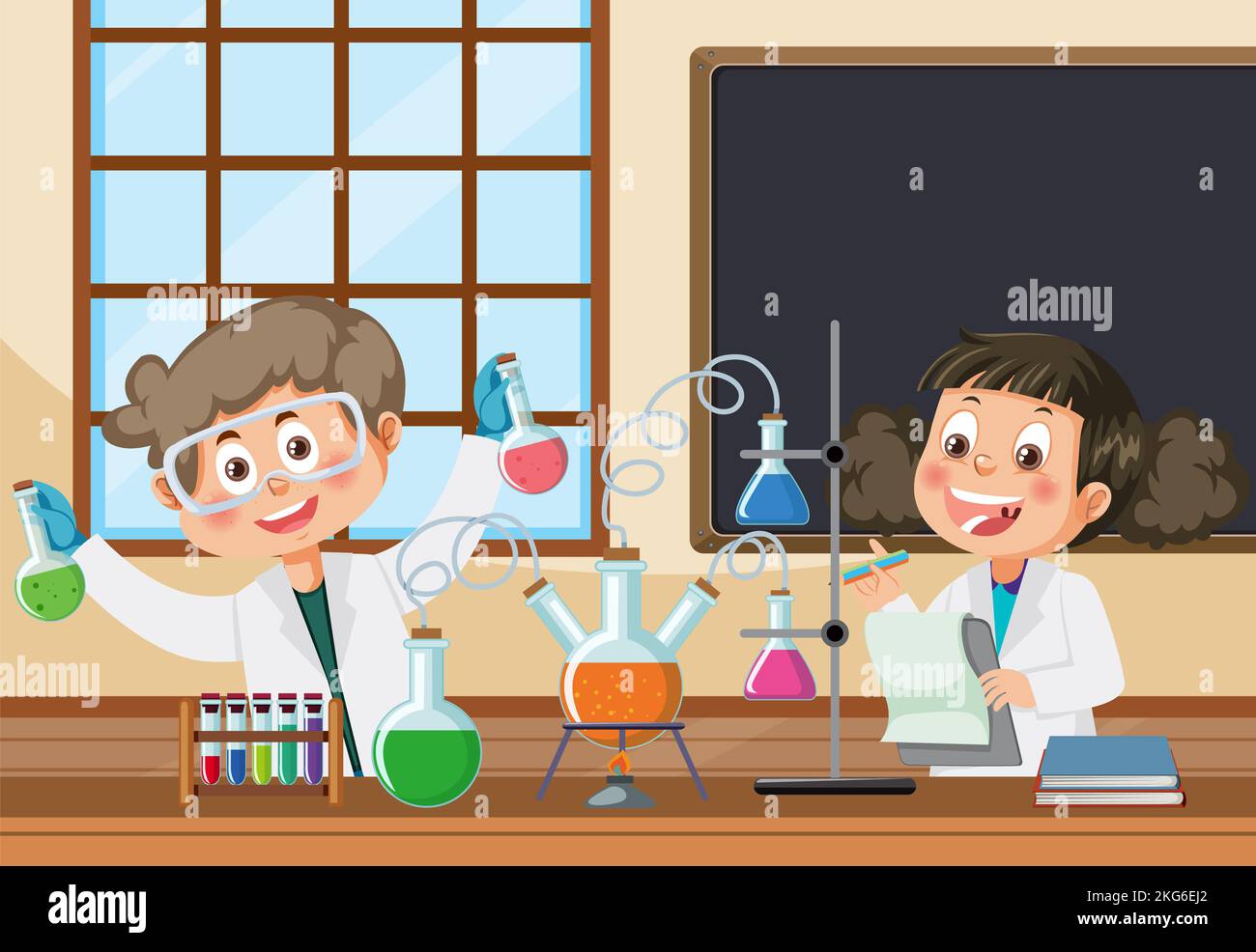 Student doing science experiment in laboratory illustration Stock Photo ...
