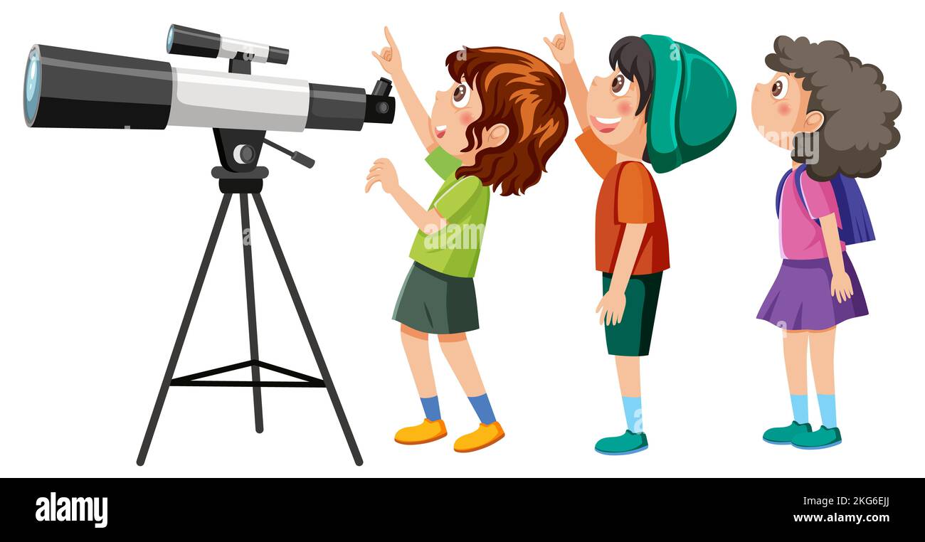 Kids observing the sky with a telescope illustration Stock Photo - Alamy