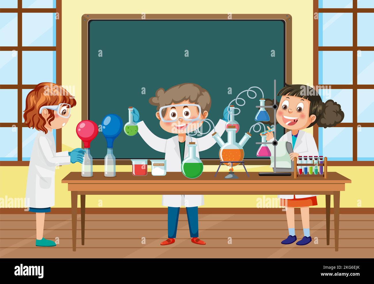 Student doing science experiment in laboratory illustration Stock Photo ...