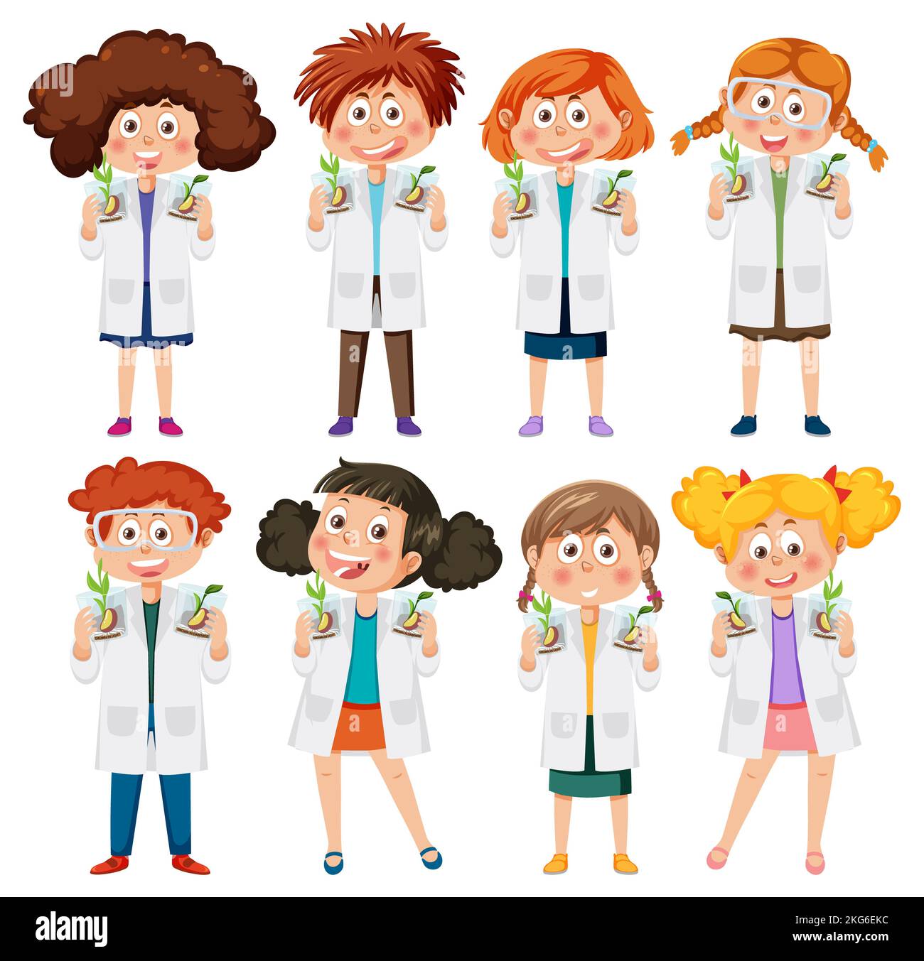 Set of different kids in scientist outfits illustration Stock Photo - Alamy