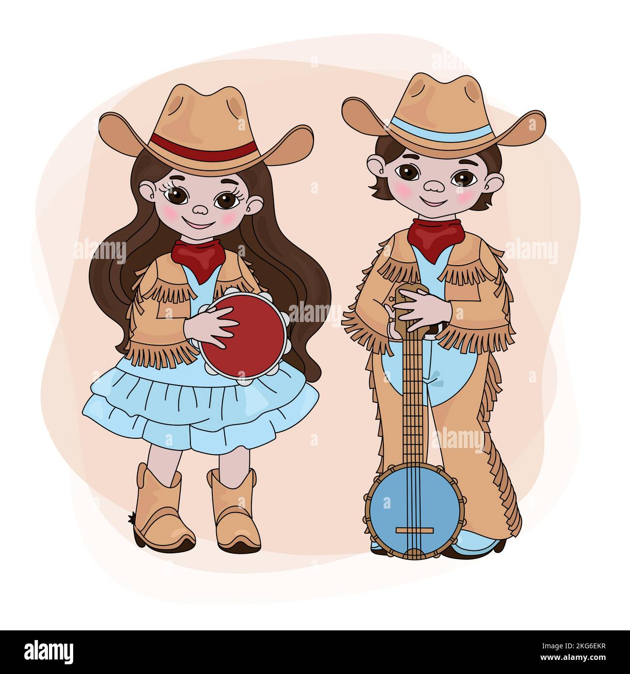 COWGIRL COWBOY Western Country Music American Festival Cartoon Vector ...