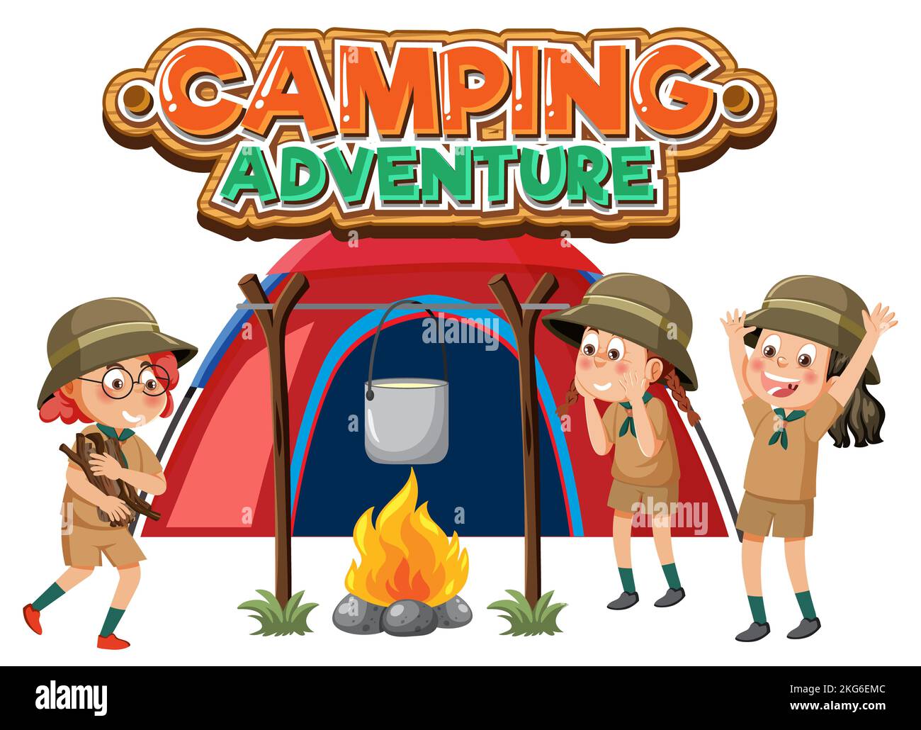 Group of children camping out illustration Stock Photo - Alamy