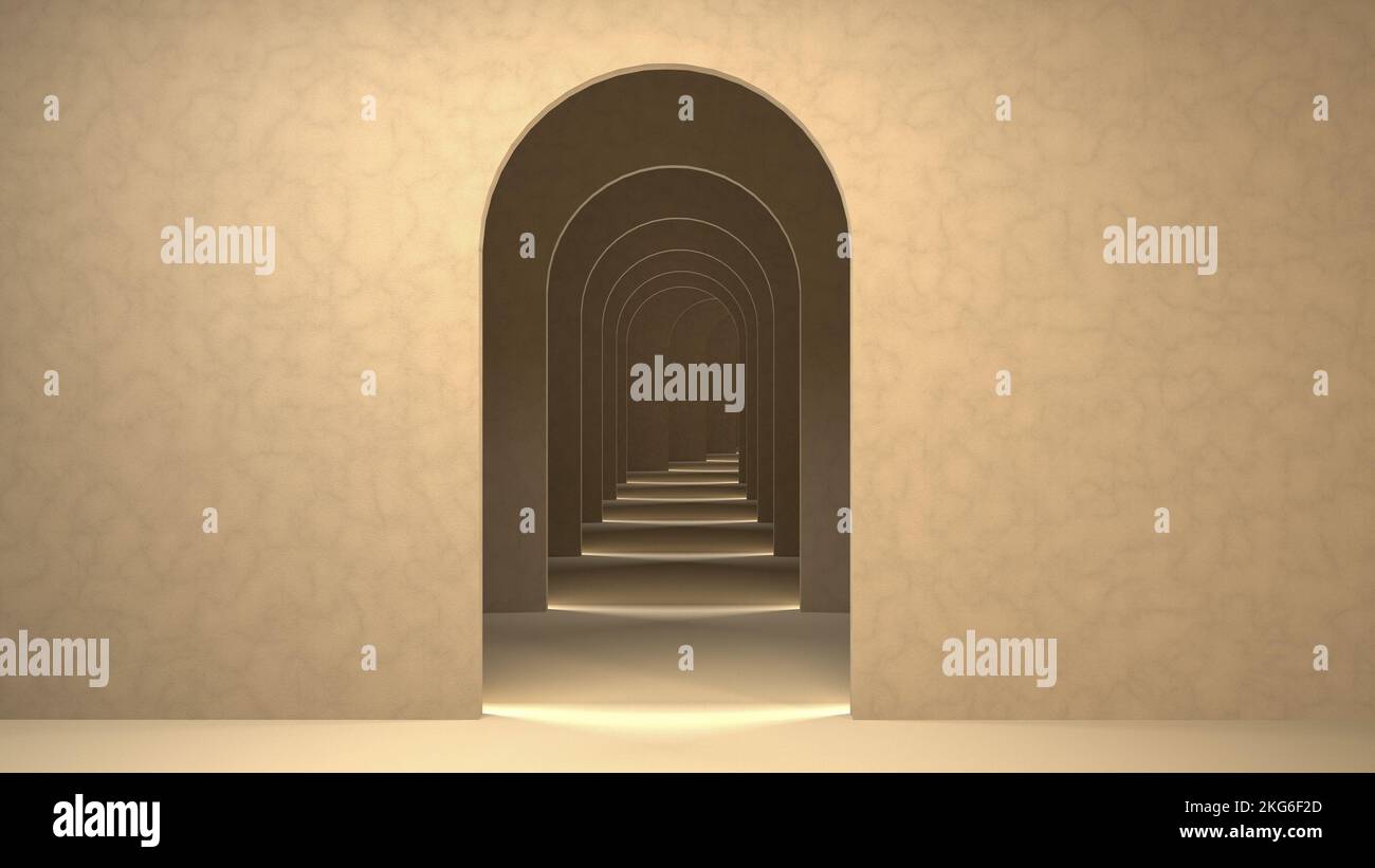 3d Abstract Surreal Render, Arch Tunnel Scene Background, Sand Color ...