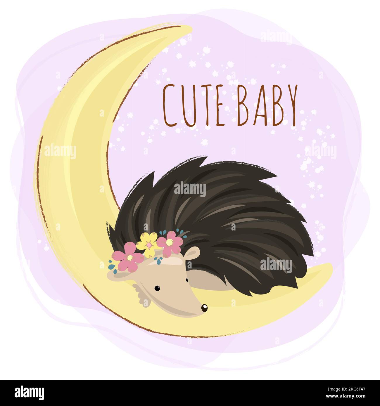 CUTE HEDGEHOG Night Cartoon Spring Forest Baby Animal Hand Drawn Vector ...