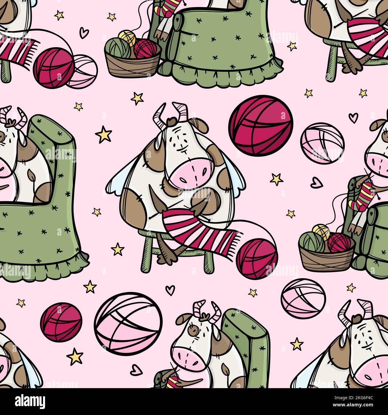 CUTE COW KNITS A NEW YEAR SCARF Merry Christmas Cartoon Winter Holiday ...