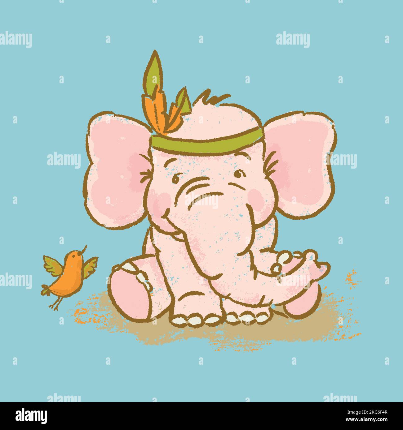 CUTE ELEPHANT Cartoon Safari Animal Hand Drawn Vector Illustration Card ...