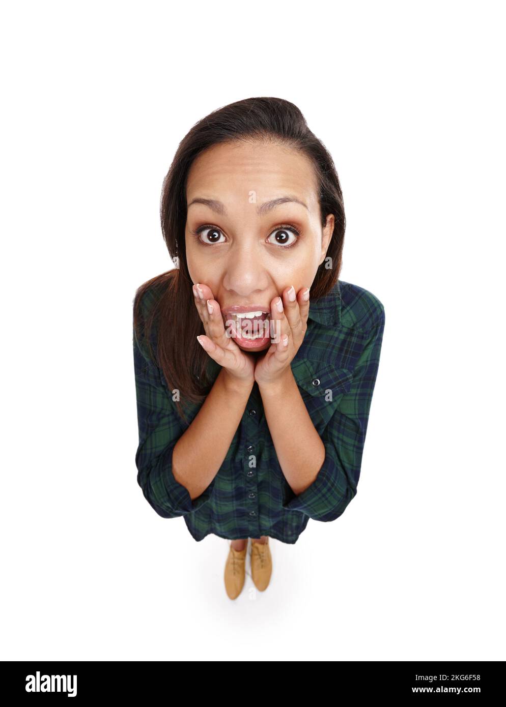 Did not see that coming. Portrait of an attractive young woman looking ...