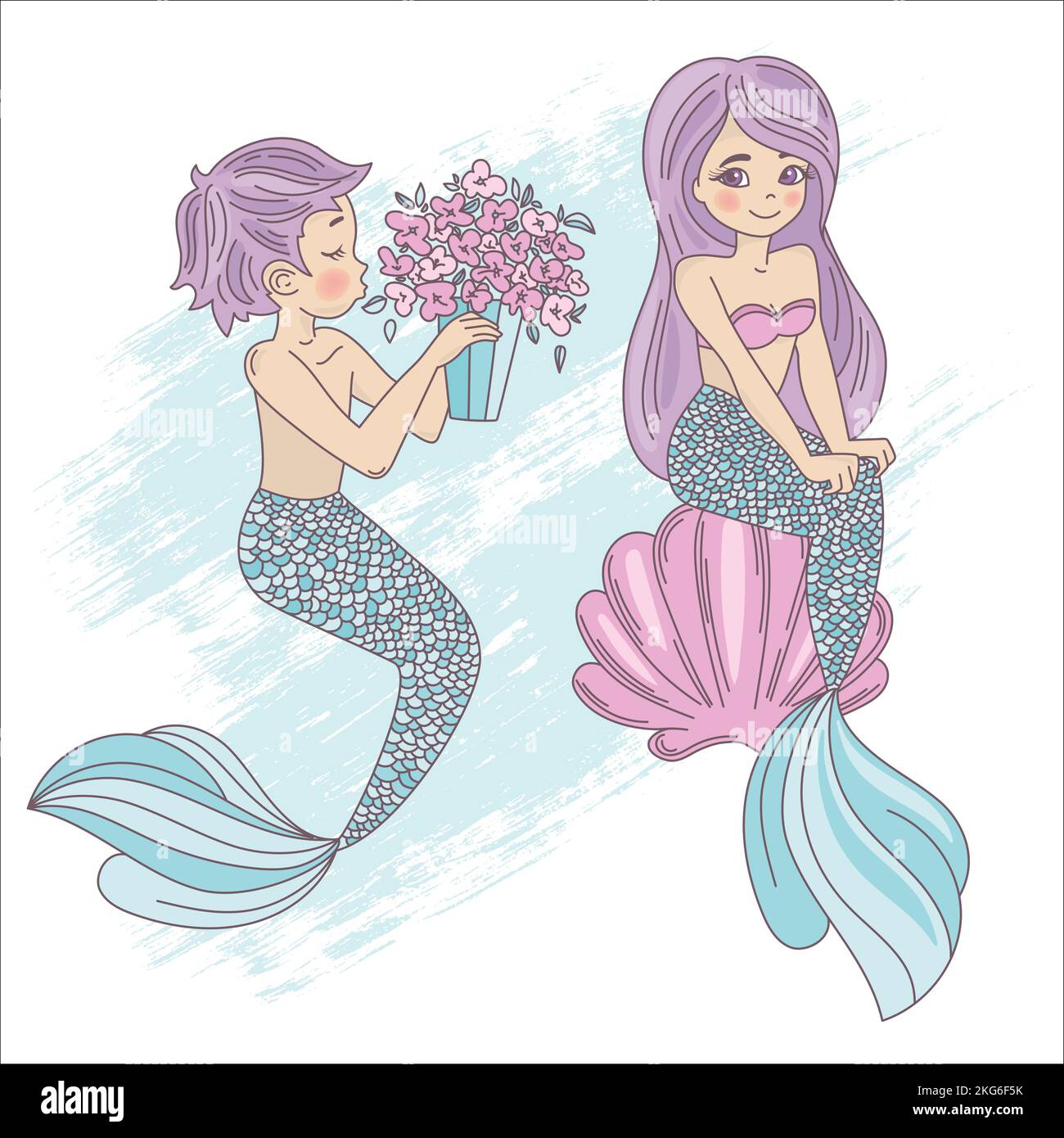CUTE MERMAID Cartoon Travel Tropical Underwater Vector Illustration Set ...