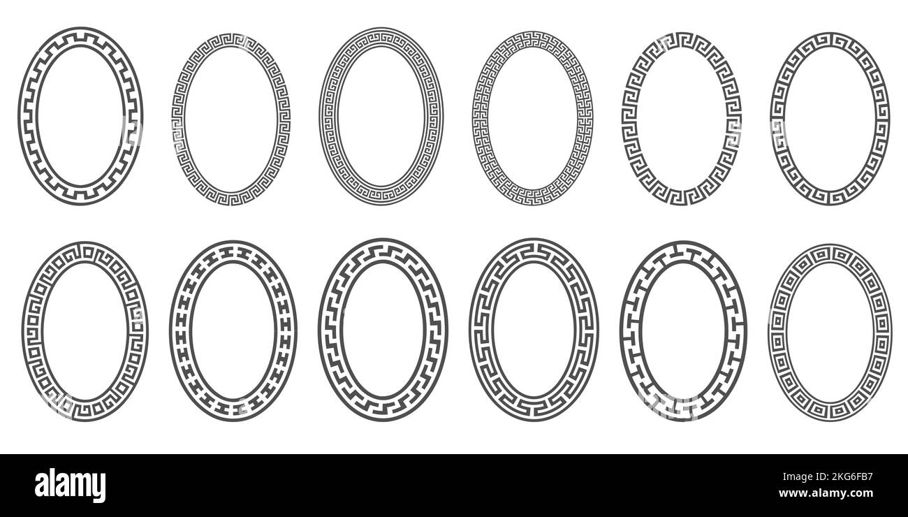 Greek key oval frame set. Ellipse ancient designs. Circle borders with ...