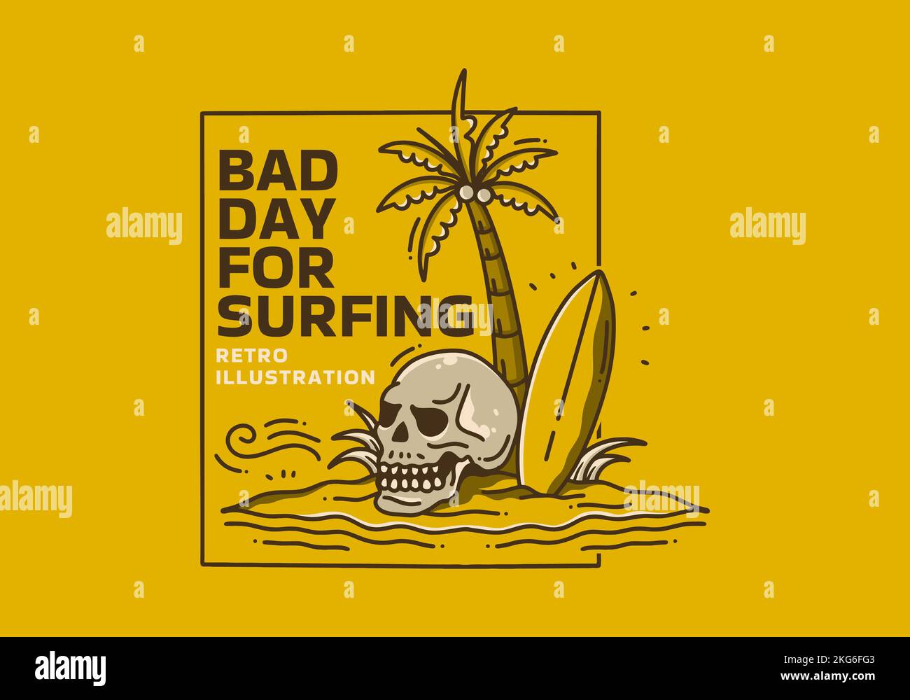 Vintage art illustration design of the coconut tree, surfing board and ...