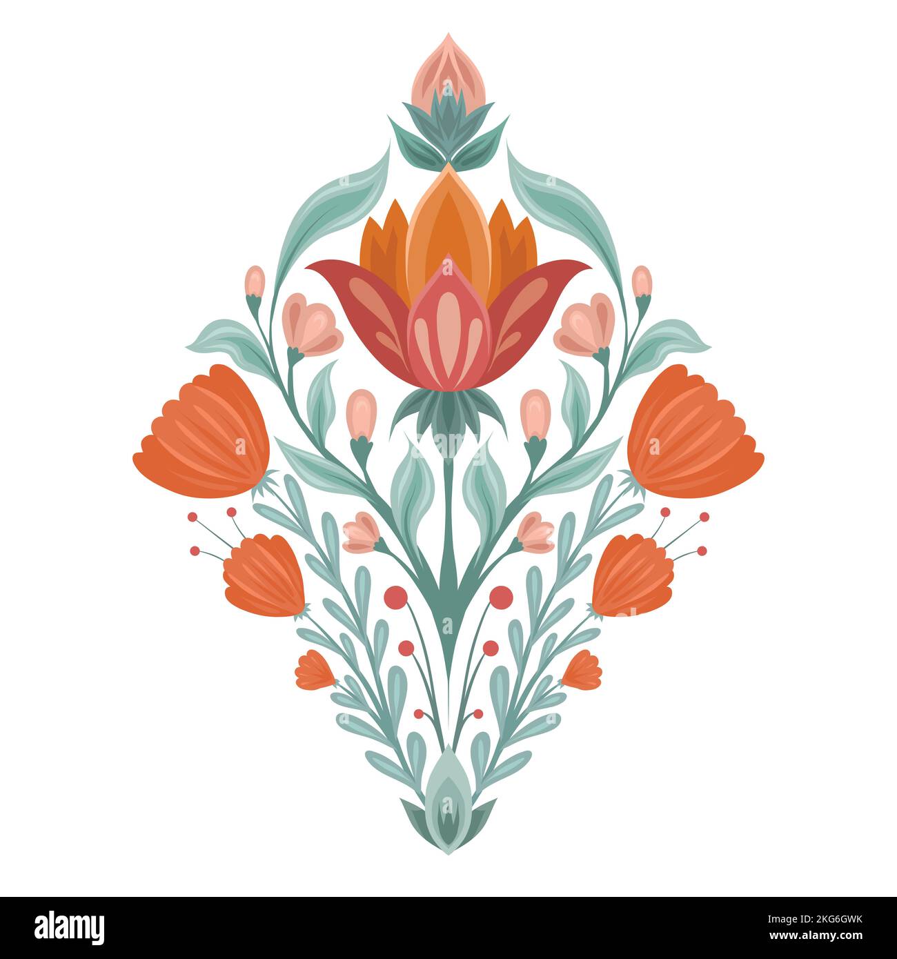 Vector folk art illustration with floral rhombus composition on white ...