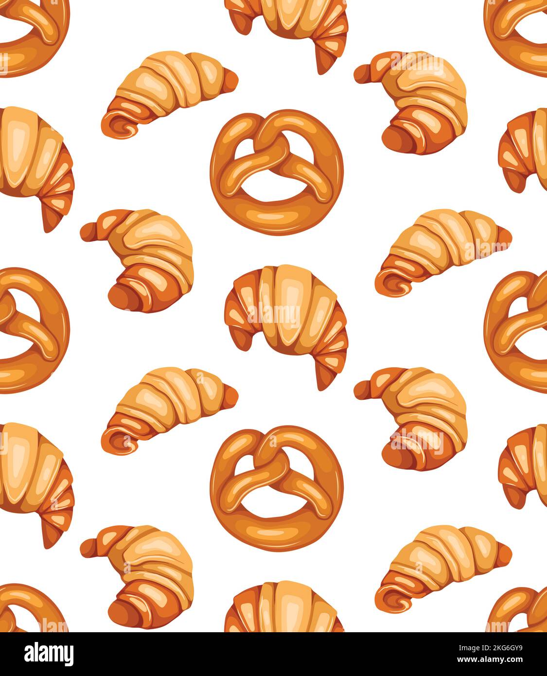 Vector seamless pattern with cartoon hand drawn pretzels and croissants ...