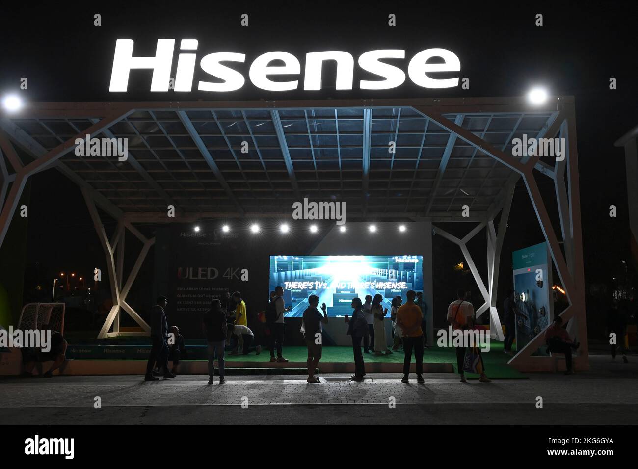 Doha, Qatar. 21st Nov, 2022. Fans visit a booth at FIFA Fan Festival in ...