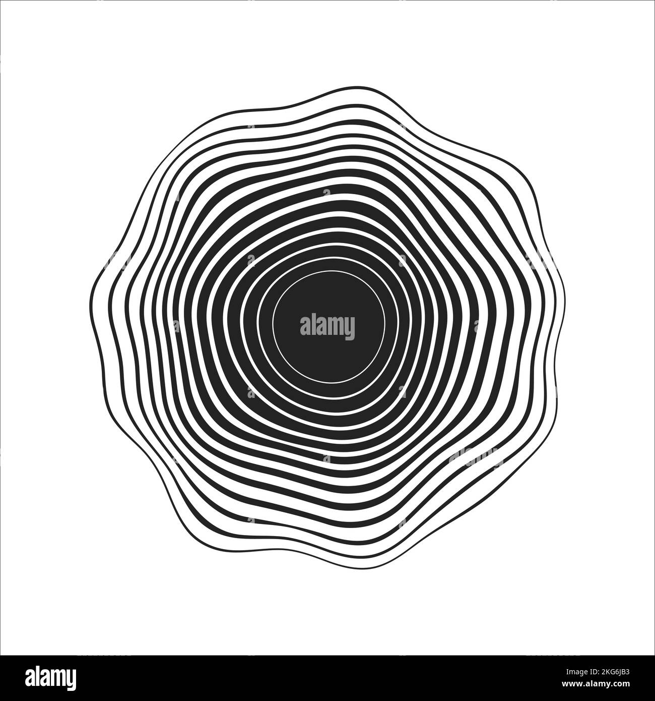 black concentric wavy lines that makes a rounded abstract organic shape. halftone lines with ...