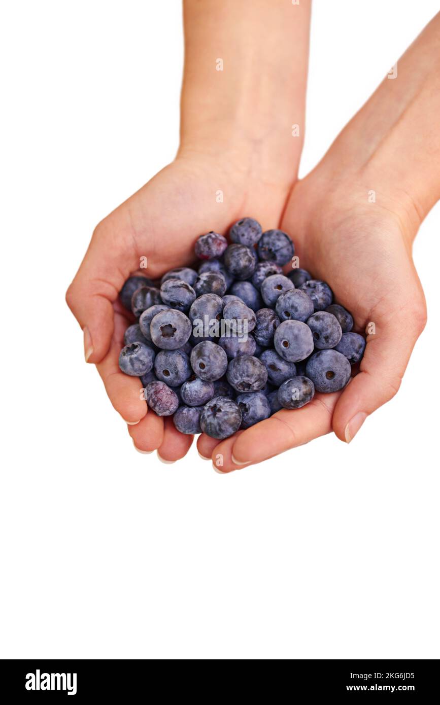 Blueberry offering. Cropped studio shot of a bunch of blueberries in a ...